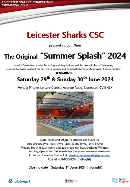 Leicester Sharks Competitive Swimming Club - Summer Splash Open Meet
