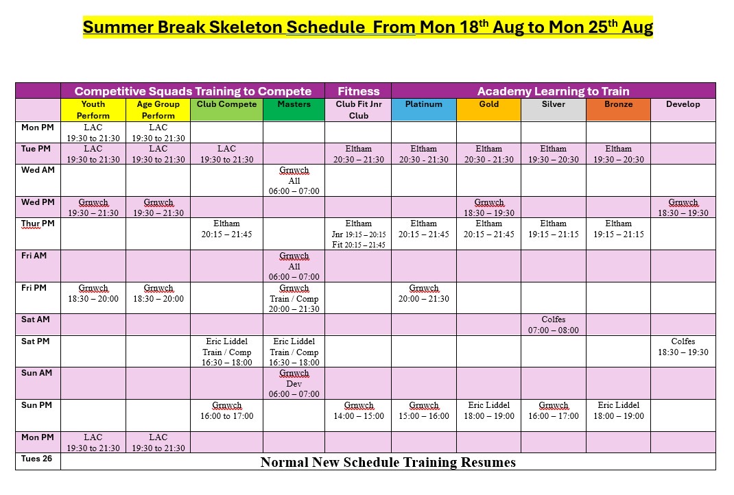 Greenwich Royals Swimming Club - Timetables